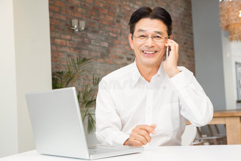 Smiling Man on a Phone Call Stock Image - Image of device, call: 66121653