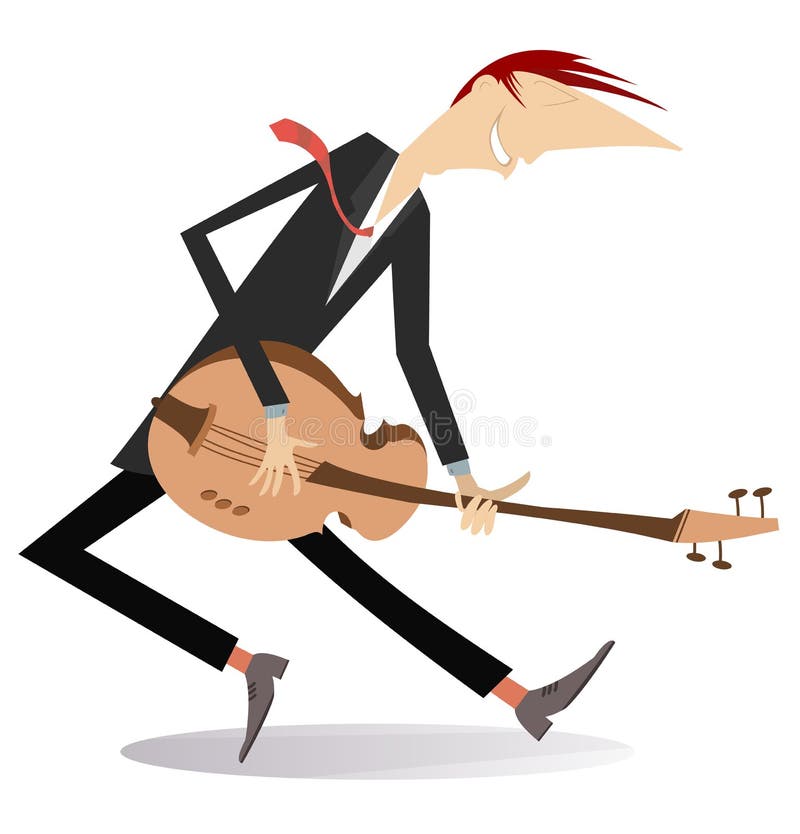 Cartoon Guitar Player Black on White Isolated Illustration. Stock ...