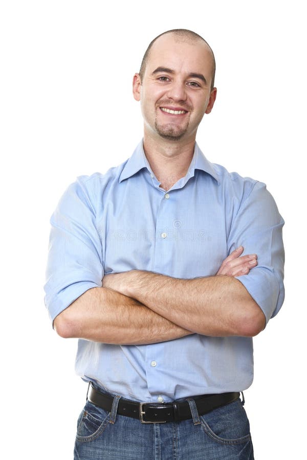 Isolated Smiling Standing Young Man Blue Stock Image - Image of male ...