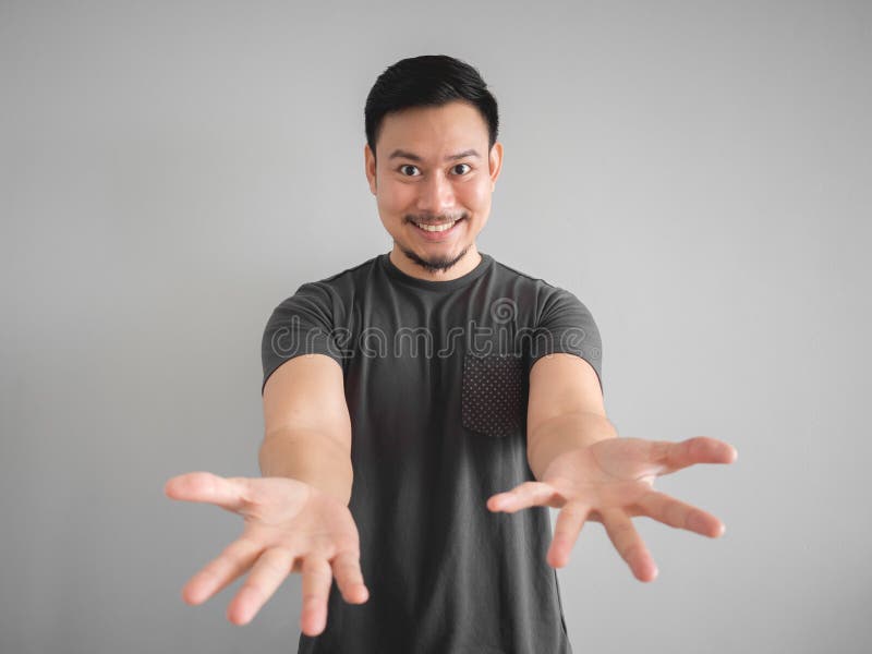 Smiling Man Presenting Thing. Stock Photo - Image of announcement ...