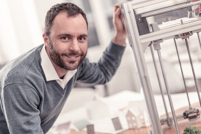 Smiling Man Printing Something on 3D Printer Stock Photo - Image of ...
