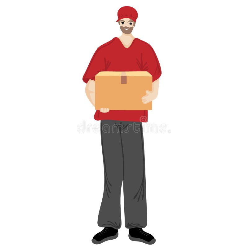 Smiling Man in Red Uniform from Courier Delivery Services Holding ...