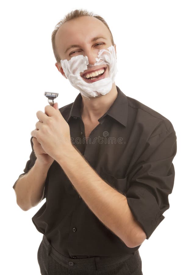 Smiling man shaving stock photo. Image of isolated, cheerful - 27414074