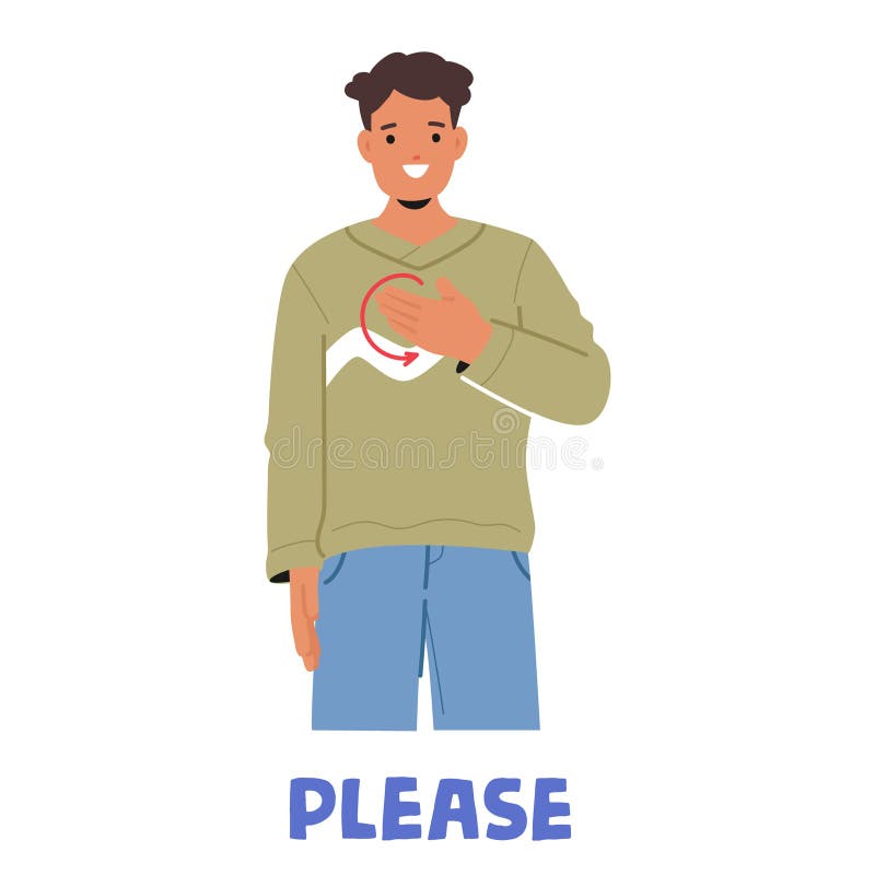 Smiling Man Showing the Word Please in Sign Language. Vector Image for ...