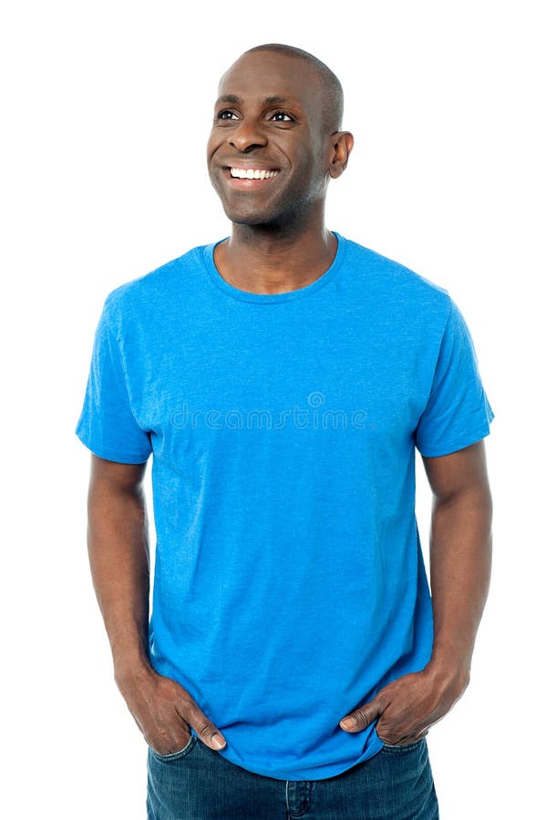 Smiling Man Standing and Looking Away Stock Image - Image of away ...