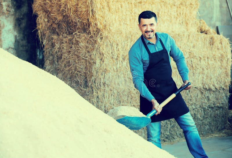 Smiling Man Standing with Metallic Spade Stock Photo - Image of leaning ...