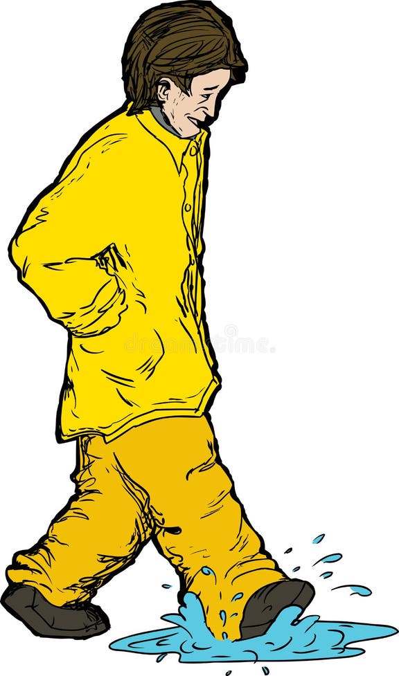 Smiling Man Stepping in Puddle Stock Illustration - Illustration of ...