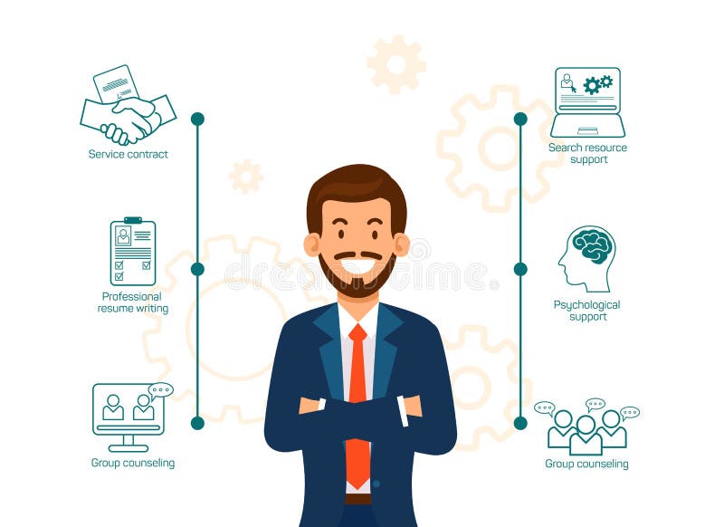 Smiling Man in Suit. Infographic Working Functions Stock Vector ...
