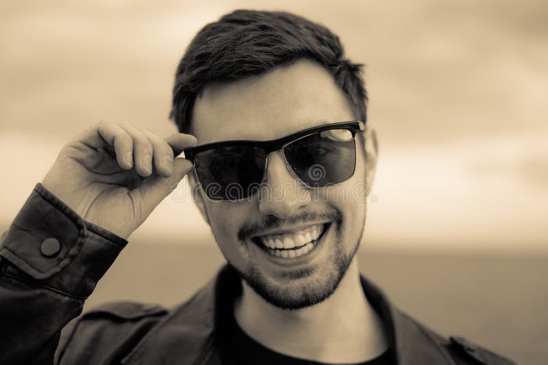 Smiling Man in Sunglasses with Colorful Reflection Stock Image - Image ...