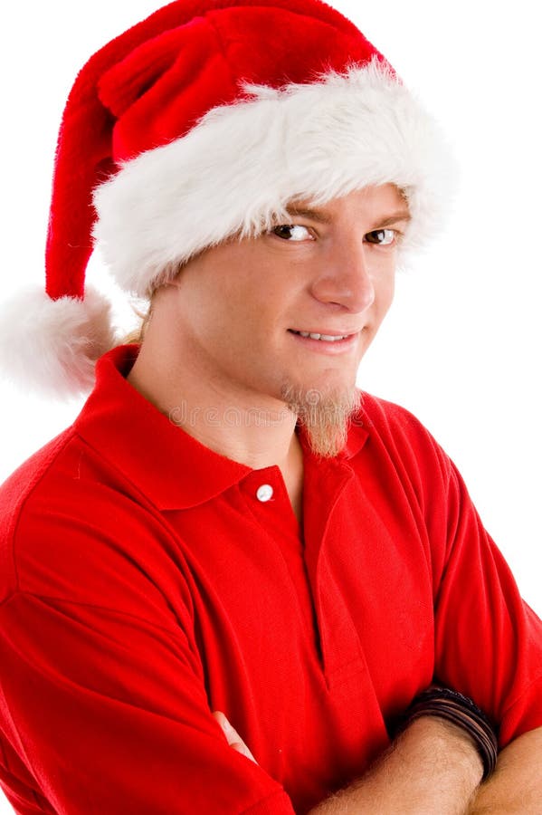 Smiling Man with Christmas Hat Stock Photo - Image of caucasian ...