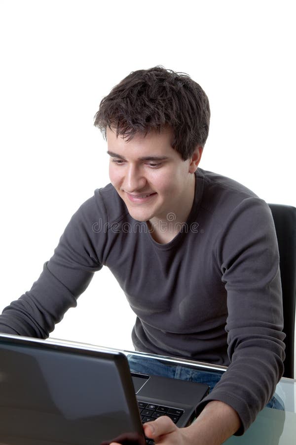 A Smiling Man Working with a Laptop Stock Image - Image of corporate ...