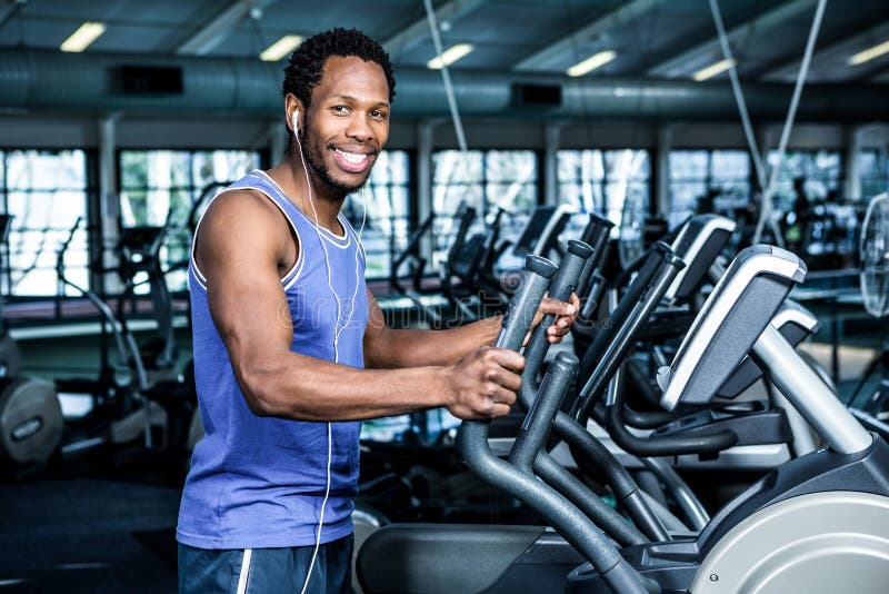 Smiling Man Working Out with Headphones on Stock Photo - Image of happy ...