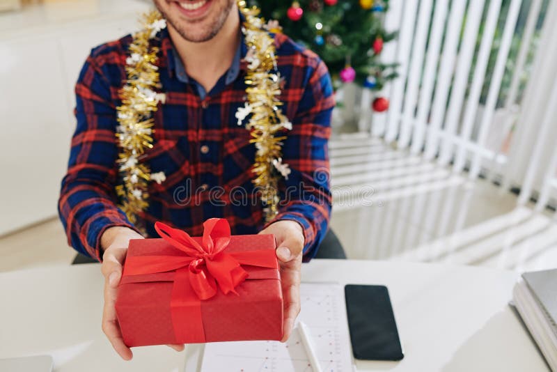 Smiling Manager Giving Present Stock Image - Image of exchanging, party ...