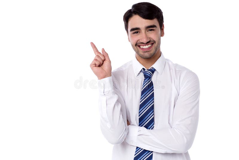 Smiling Manager Pointing Backwards Stock Photo - Image of manager ...
