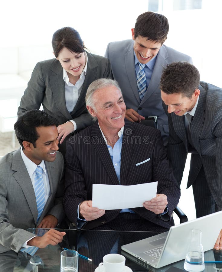 Manager Pointing at the Peak of a Chart during a Meeting Stock Image ...