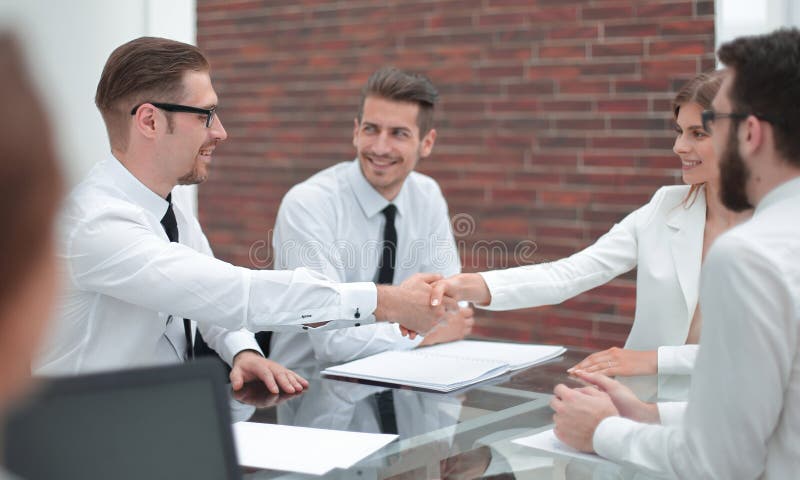 Smiling Manager Shaking Hands with Customer Stock Photo - Image of hand ...