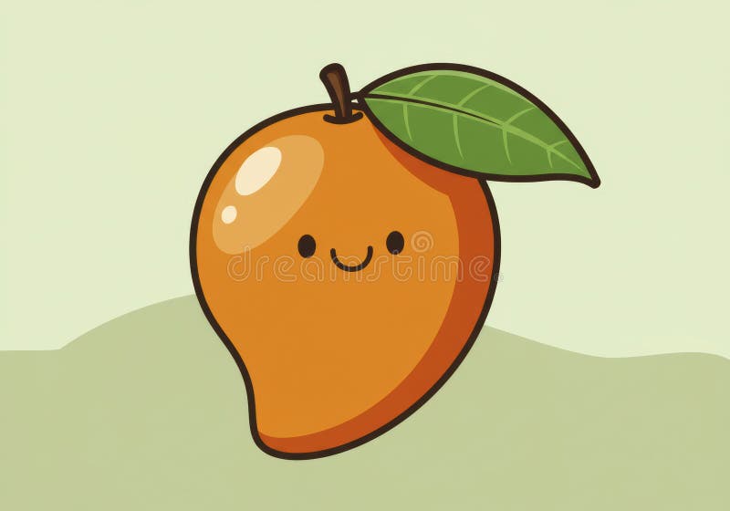 Smiling Mango Fruit Illustration with Leaf on Light Green Background ...