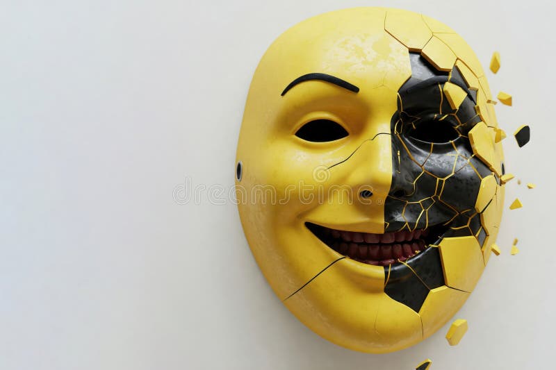 A Smiling Mask with Cracks and Destruction. Space for Text. Stock Photo ...