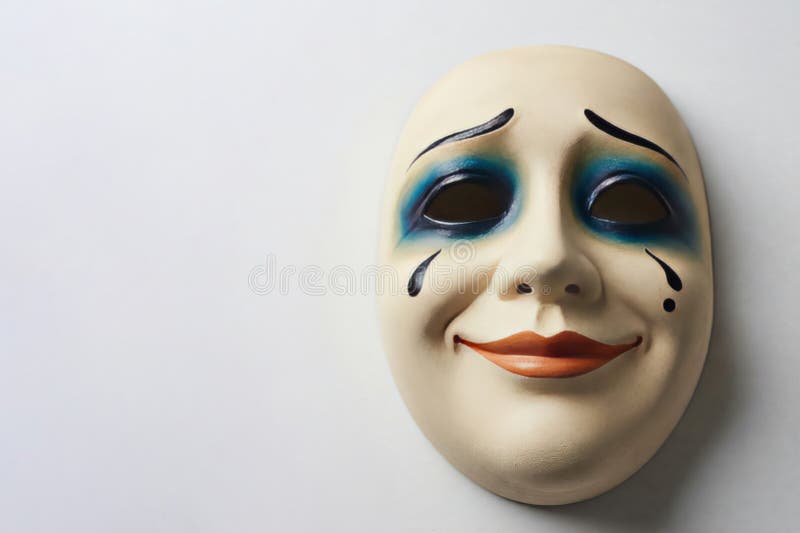 Smiling Mask with Sad Eyes and Tears. Space for Text. Stock Photo ...