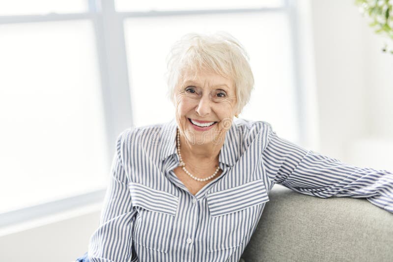 Smiling Mature Grey Senior Woman Looking at Camera Stock Image - Image ...