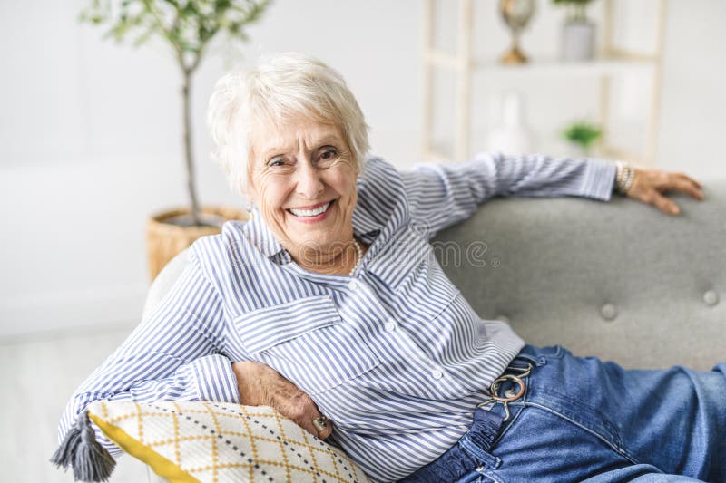 Smiling Mature Grey Senior Woman Looking at Camera Stock Image - Image ...
