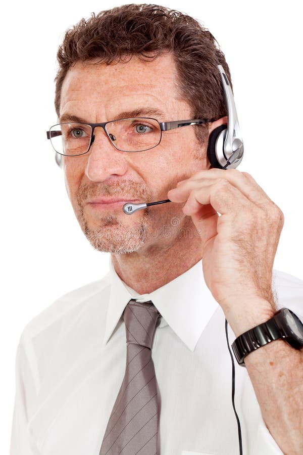 Smiling Mature Male Operator Businessman with Headset Call Senter Stock ...