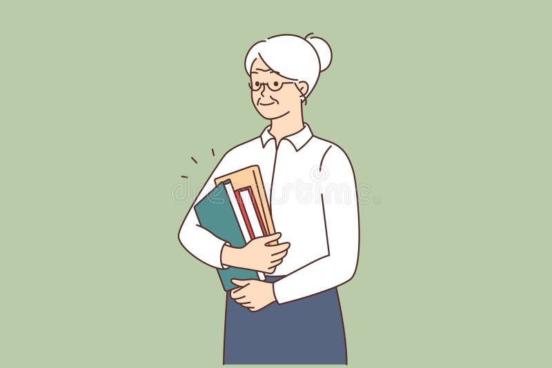 Smiling Mature Woman with Folders at Work Stock Vector - Illustration ... Smiling Mature Woman with Folders at Work Stock Vector - Illustration ...