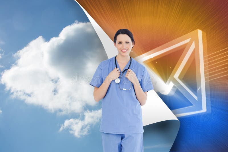 Smiling Medical Intern Wearing a Blue Shortsleeve Uniform Stock Photo ...