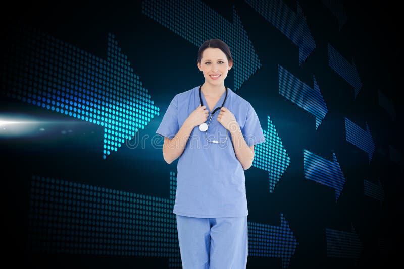 Smiling Medical Intern Wearing a Blue Shortsleeve Uniform Stock Photo ...