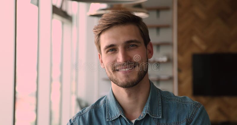 Millennial Handsome Man in Hat Looking To Camera and Smiling. Portrait ...