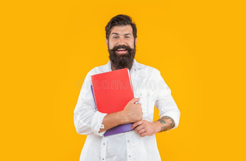 Smiling Millennial Man with Planner Isolated on Yellow. Millennial Man ...