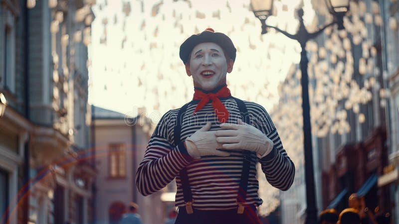A Smiling Mime Artist Posing Behind a Blank Panel Stock Image - Image ...