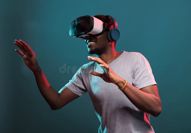 Smiling Model Playing Virtual Game on Interactive Vr Goggles Stock ...
