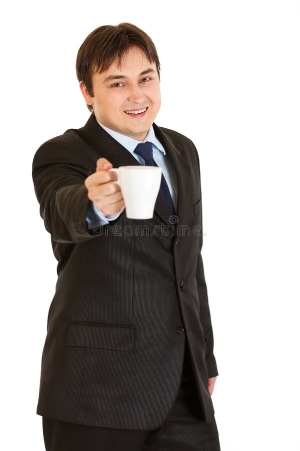 Smiling Modern Businessman Offering Cup of Coffee Stock Image - Image ...