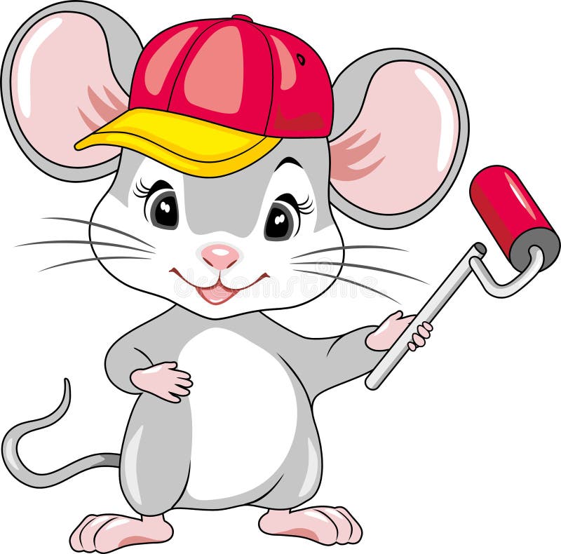 Smiling Mouse with a Paint Roller in His Hand Stock Vector ...