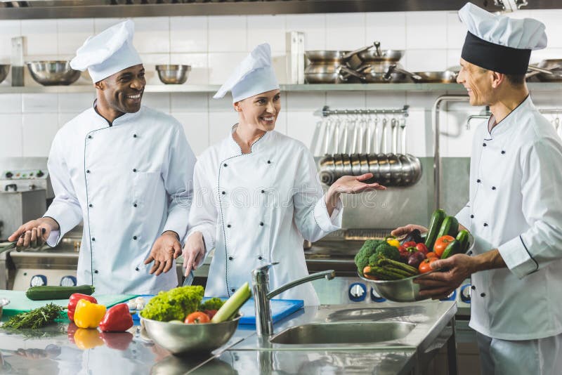 Smiling Multicultural Chefs Talking Stock Photo - Image of nutrition ...