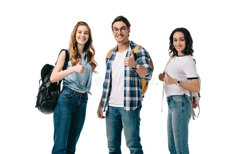 Smiling Multicultural Students Showing Thumbs Up Stock Photo - Image of ...