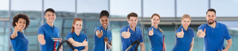 Diverse Young Janitor with Cleaning Equipment Stock Photo - Image of ...