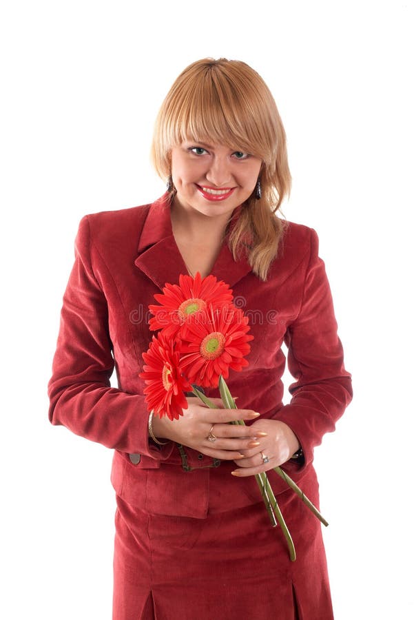 Girl in red suit stock image. Image of person, woman, smile - 4352349