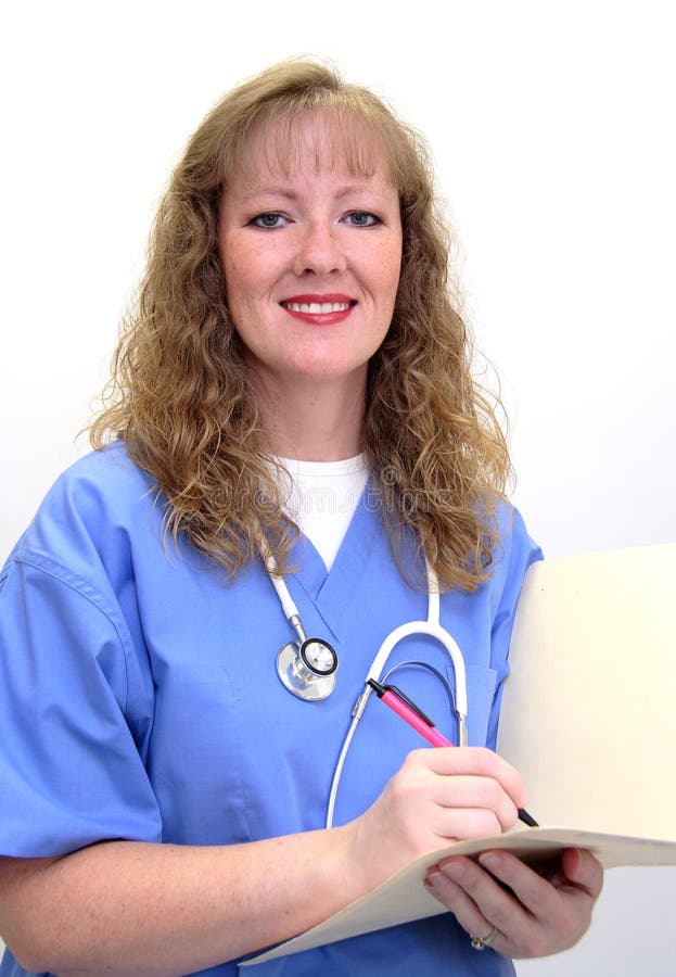 Smiling Nurse Writing in a Medical Chart Stock Image - Image of ...