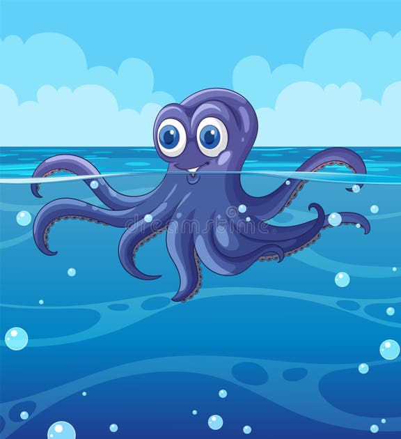 Smiling octopus floating stock illustration. Illustration of octopus ...