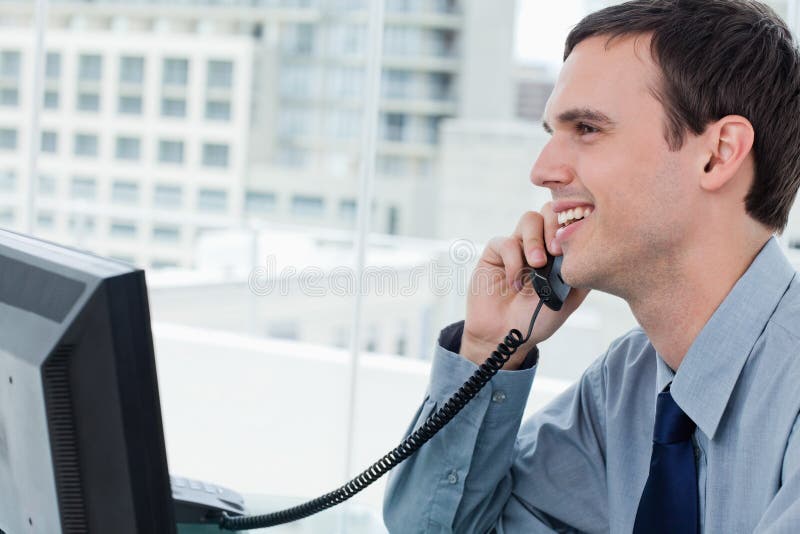 Smiling Office Worker on the Phone Stock Image - Image of person, boss ...