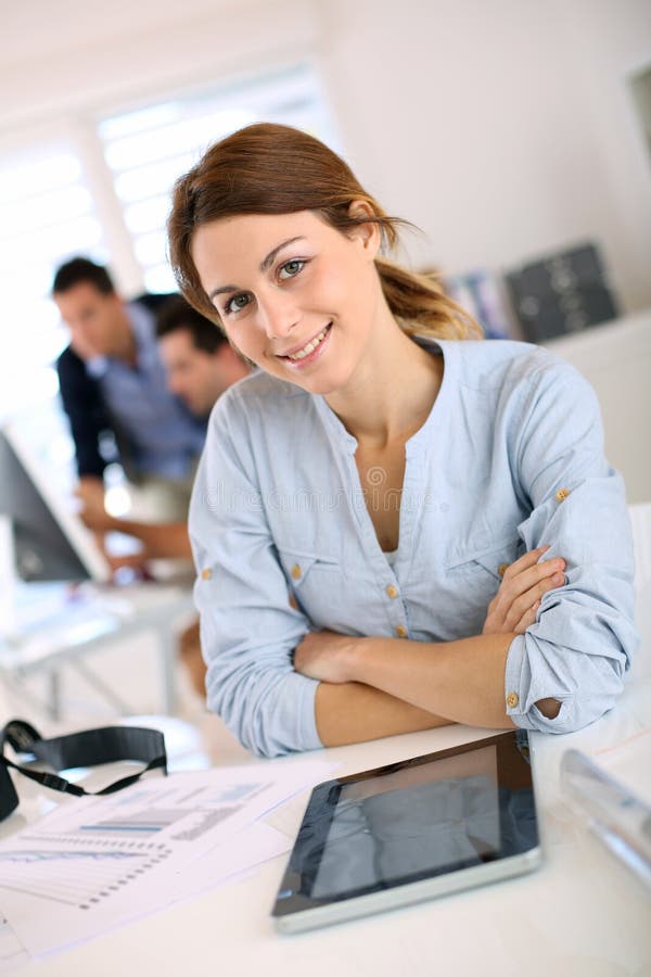 Smiling office-worker stock image. Image of arms, casual - 31545811