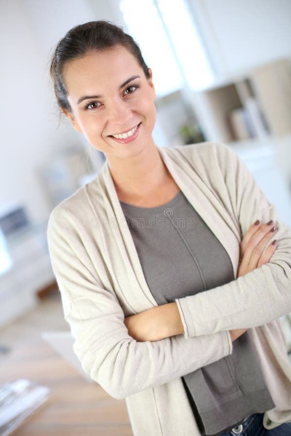 Smiling Office Worker Standing by the Desk Stock Photo - Image of ...