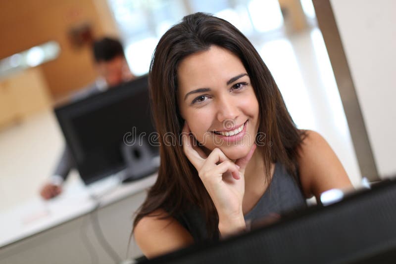 Smiling office worker stock image. Image of plan, project - 16339285