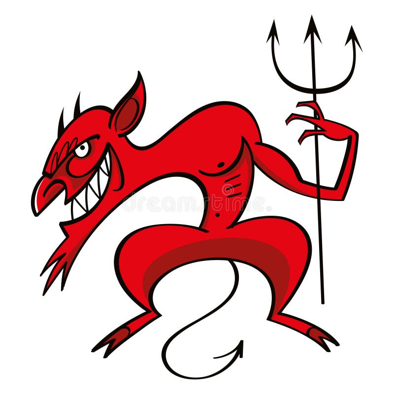 Smiling One-handed Red Devil with Pitchfork Stock Vector - Illustration ...