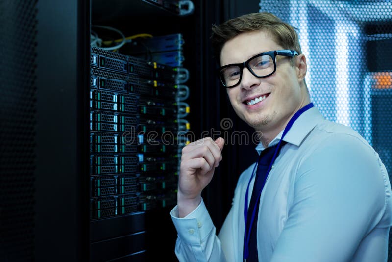 Smiling Operator Working in the Data Centre Stock Image - Image of ...