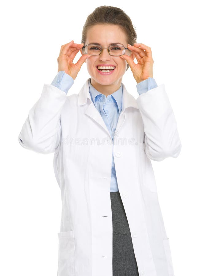 Happy Ophthalmologist Doctor Woman Giving Glasses Stock Image - Image ...
