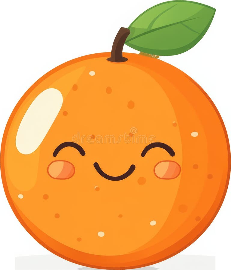 Smiling Orange Cartoon Character with Leaf on Transparent Background ...