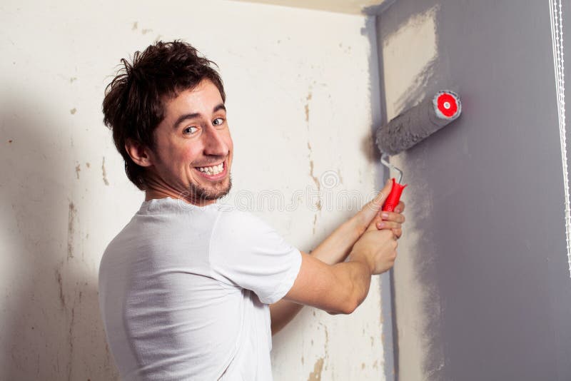 Smiling painter stock image. Image of house, repairing - 17688043
